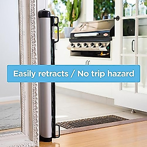 Perma Child Safety Indoor/Outdoor Deluxe Aluminum Retractable Baby Gate 39" Tall Extends to 71" Wide, Black w/Aluminum Casing