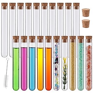 15x150mm Glass Test Tubes with Cork Stoppers 20 ml, 20 Pack Plant Propagation Tubes, Small Clear Test Tubes for Shots, Ants, Lab, Scientific Experiments