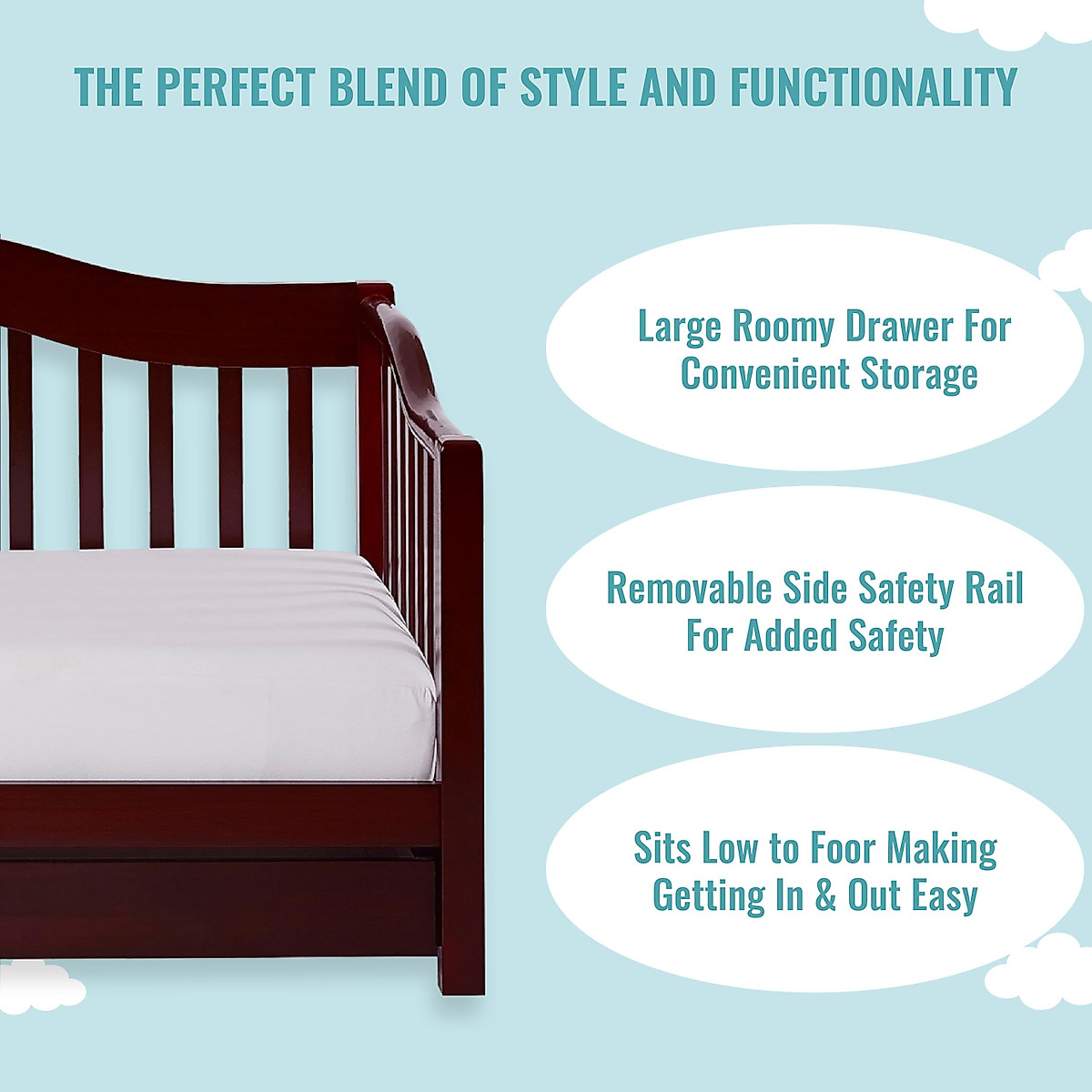 Dream On Me Toddler Day Bed with Storage Drawer in Cherry, Greenguard Gold Certified