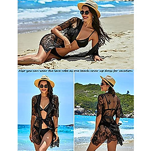 Avidlove sexy robe Women Kimono Robe Floral Lace Babydoll Lingerie Sheer Mesh Nightgown Black L