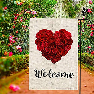 CROWNED BEAUTY Valentines Day Garden Flag 12×18 Inch Vertical Double Sided Valentine Rose Heart Welcome Flag for Outside Yard Anniversary Wedding Farmhouse Décor CF026-12