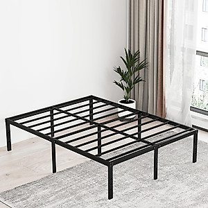 EMODA 18 Inch California King Bed Frames Heavy Duty Tall Metal Cal King Platform with Large Storage Space, No Box Spring Needed, Noise Free, Black