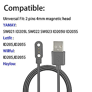 REEYEAR Smart Watch Magnetic Charger Cord [2 Pack], 2 Pin 3.3Ft USB Fast Charging Cable Fits for YAMAY SW021/023 YAMAY/WILLFUL/LETSFIT ID205L ID205U ID205S