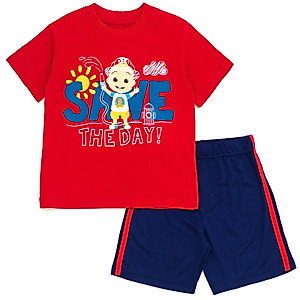 CoComelon JJ Baby Boys Graphic T-Shirt & Mesh Shorts Set Gray/Red 18 Months