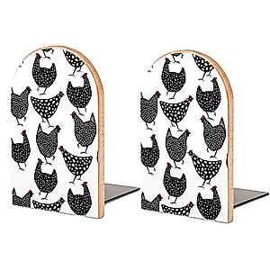 Book Ends Abstract Black Chickens Bookends for Shelves to Hold Books Heavy Duty Non-Slip Book Stoppers Wood Decorative Home Office