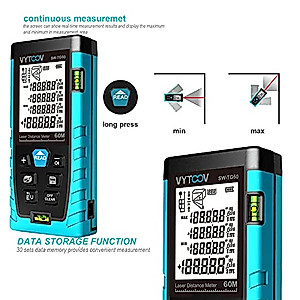 Laser Measure VYTOOV 196Ft Laser Distance Meter 2 Bubble Levels M/Ft/in Switching Laser Measurement Tool Measuring Distance, Area, Volume, Pythagoras, Large Backlit LCD, IP54 Dustproof & Waterproof