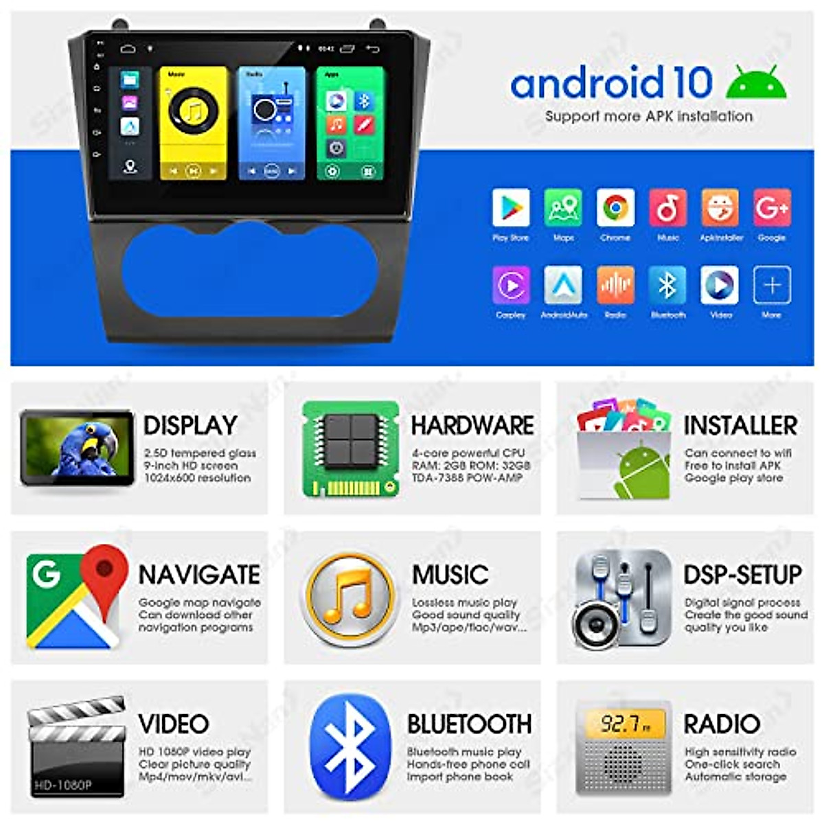 SizxNanv for Altima Android 10 Touch Screen Compatible with Carplay Android Auto,Car Radio Stereo Bluetooth Navigation Media Player GPS WIFI FM/AM Rear Camera for Altima Teana 2008 2009 2010 2011 2012