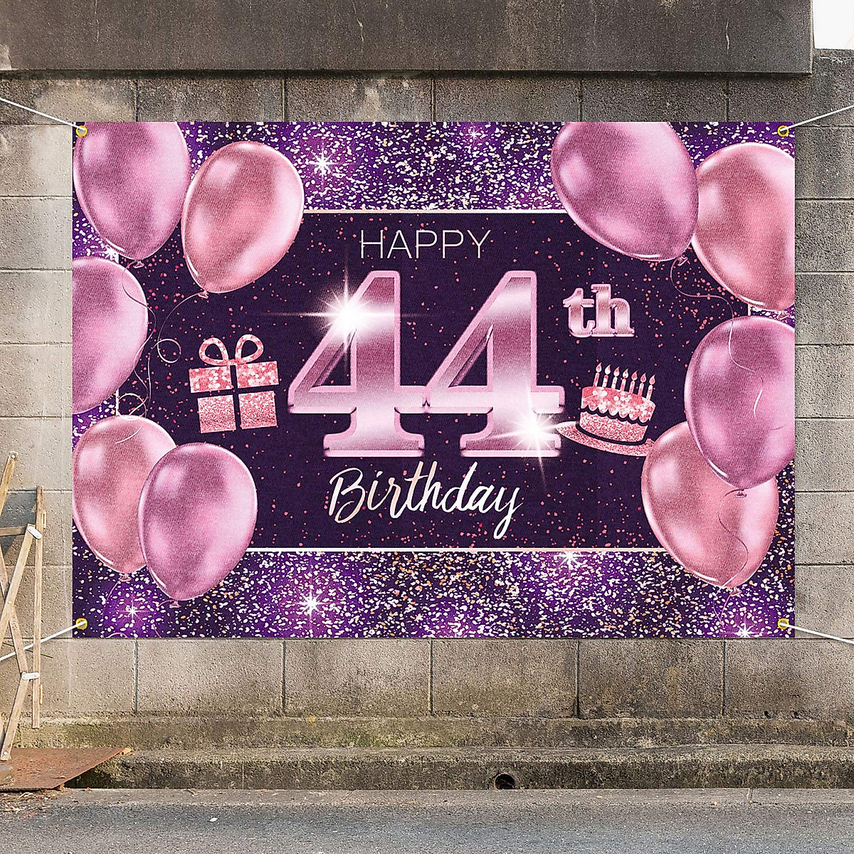 PAKBOOM Happy 44th Birthday Banner Backdrop - 44 Birthday Party Decorations Supplies for Women - Pink Purple Gold 4 x 6ft