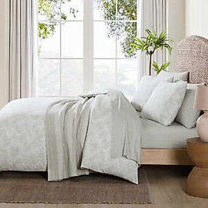 Tommy Bahama- King Duvet Cover Set, Reversible Cotton Bedding Set with Matching Shams, Coastal Home Décor (Pen and Ink Light Green, King)