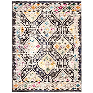 SAFAVIEH Madison Collection Area Rug - 8' x 10', Black & Yellow, Boho Diamond Distressed Design, Non-Shedding & Easy Care, Ideal for High Traffic Areas in Living Room, Bedroom (MAD418Z)