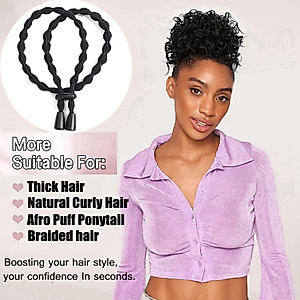 FEEZENT Afro Puff Drawstring Ponytail Ties Adjustable Length Hairband for Short Kinky Curly Hair Bun Hair Ties for Afro Long Cushioned Headband Ties for Women with Thick, No-Slip Design (A-Black-5PCS)