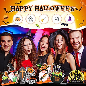 Wonderjune 9 Pcs Halloween Wooden Table Decorations Duplex Printing Happy Halloween Centerpiece Signs Pumpkin Gnome Ghost Table Centerpiece Boo Spooky Themed Trick or Treat Sign for Party Halloween
