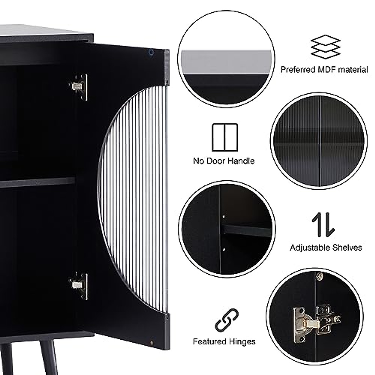 Modern Glass Sideboard Buffet Cabinet set of 2, Accent Cabinet Freestanding Kitchen Storage Cabinet Console Table with Adjustable Shelves and Pop-up Doors for Living Room, Kitchen, Hallway (Black)