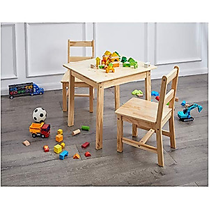 Amazon Basics Kids Solid Wood Table and 2 Chair Set, Natural