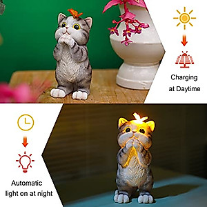 Pohabery Garden Outdoor Decor Cat Statue with Solar Butterfly Light Cat Garden Decor Solar Cat Yard Decor for Patio, Balcony, Yard, Lawn Ornament