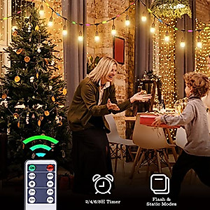 LED Outdoor String Lights, 48FT Patio Lights with Remote & 15 Dimmable Edison Shatterproof Bulbs, RGB Fairy Rope Hanging Light for Outside, Café, Deck, Porch, Garden, Bistro, Christmas Party (Plug)