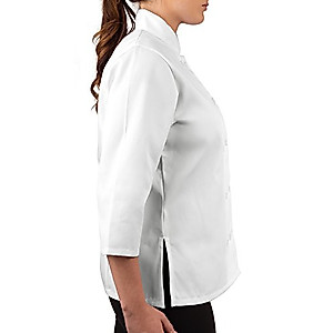 KNG 3/4 Sleeve White Chef Coat for Women - Ladies Fitted Chefs Jacket - M