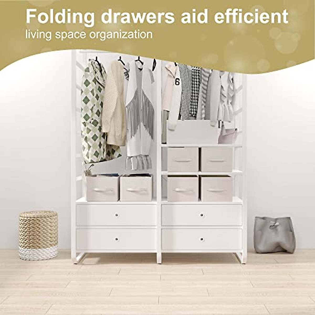 Grisofaa Wardrobe Clothes Organizer for Folded Clothes,Clothing Organizer and Jeans Organizer for Closet Use to Jeans Pants T-Shirts Leggings Built-in PP Board(Beige-2PCS)