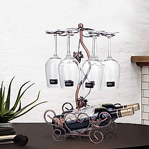 Bonoda Countertop Wine Rack with Glass Holder Freestanding Tabletop Wine Glasses Display Rack