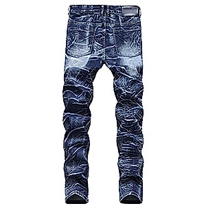 YTD Mens Distressed Ripped Biker Slim Jeans Stretched Moto Denim Pants 30 Blue 910
