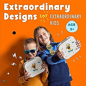 Bentoheaven Premium Bento Lunch Box for Kids, 9 Designs, Leak-proof 3-4 Compartments, Divider, Ideal size 30oz, Microwave/Dishwasher Safe Kids Bento Box (Loncheras Para Niños/Niñas)[Sand Gray]