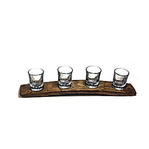 4 Glass Whiskey, Bourbon or Scotch Flight (Dark Walnut
