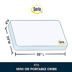 Delta Children Serta SleepTrue Mini Crib Mattress, Premium Sustainably Sourced Fiber Core, Hypoallergenic & Waterproof Cover, Greenguard Gold Certified - Made in USA, White