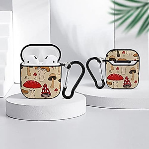 YouTary Various Mushroom Art Pattern Airpods 1 & 2 Case Cover, Apple AirPod Headphone Cover Unisex Personalized Shockproof Protective Wireless Charging Accessories with Keychain