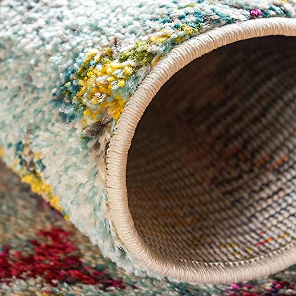 Unique Loom Estrella Collection Distressed, Floral, Abstract, Modern, Bright Colors Area Rug, 6' 0" x 6' 0", Multi/Blue