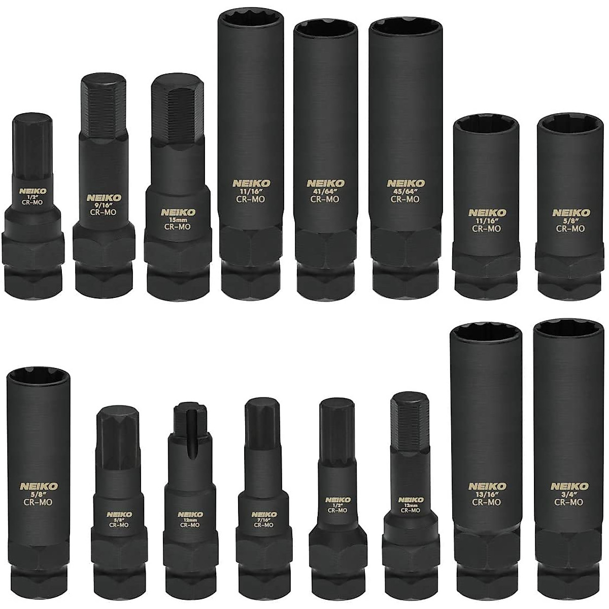 Neiko 02457A Lug-Nut Key Set, Wheel-Lock Removal Tool Kit for Aftermarket and Factory Wheel Tire Keys, SAE and Metric Lug Sockets, 16 Pieces