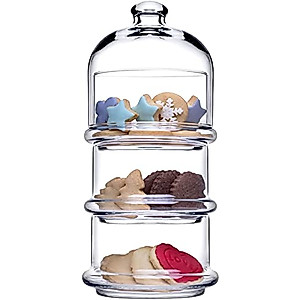 Biandeco 3-Tier Glass Stacking Apothecary Jars with Lid, Stackable Storage Container for Food, Candy, Biscuit, Cookie Chocolate, Pastries - Kitchen and Bathroom Organizer