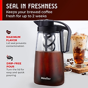 Mueller Cold Brew Coffee Maker, 2-Quart Heavy-Duty Tritan Pitcher, Iced Coffee Maker and Tea Brewer