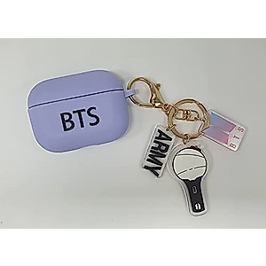 BT-S Airpods Pro Case with Kpop Bangtan Boys Army Bomb Keychain, Protective Premium Silicone Cover Compatible with Apple Airpods Pro (Purple)