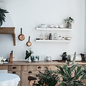 Colima Floating Shelves for Wall White Wood Wall Shelf for Bedroom, 36 Inch Wall Mounted Floating Shelves for Bathroom Living Room Kitchen Office, 1.3" Thick Floating Book Shelves for Wall, Set of 2