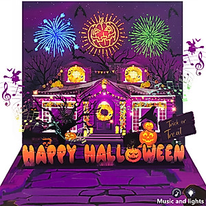 DTESL Halloween card，with firework light and music, 3D pop-up halloween card for Kids, Friend, Boyfriend, Girlfriend, Husband, Him, Women，Halloween Holiday Cards (Purple)