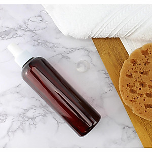 Cornucopia 8oz Amber Brown PLASTIC Spray Bottles with White Fine Mist Atomizers (6-Pack); Brown Plastic Spritzer Bottles