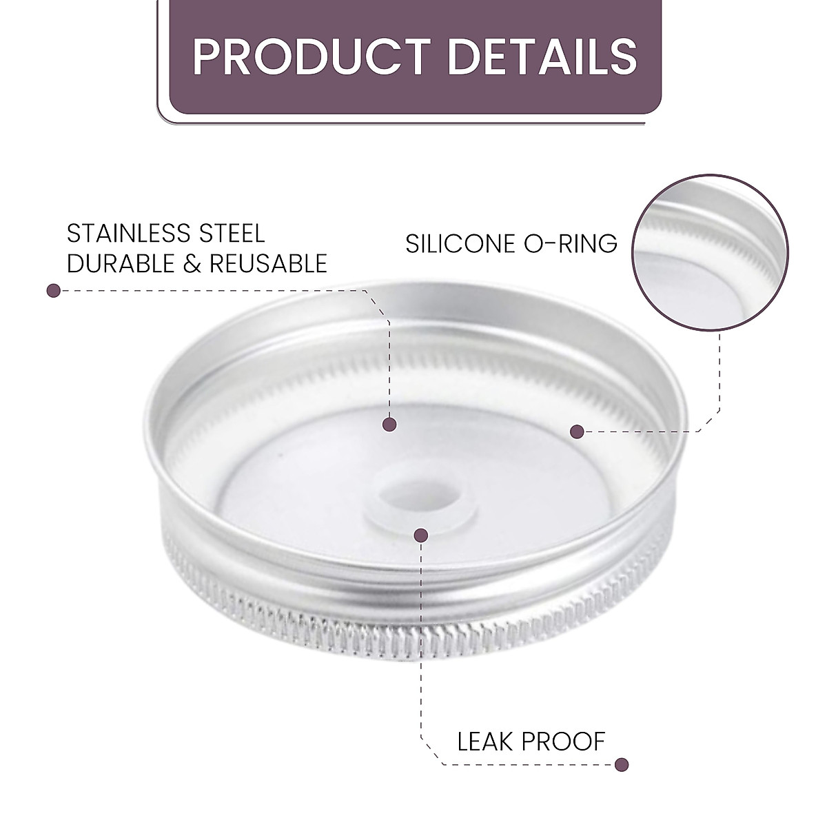 6pcs pack wide mouth mason jar lids with straw hole, including 6pcs straws and 1pcs cleaning brush, Mason Jar Lids With Straw Hole, Mason Jar Lids, stainless steel 304 Mason Jar Straw Lids