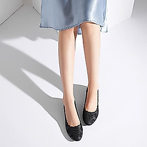 Women's Ballet Flats Black PU Leather Dress Shoes Comfortable Round Toe Slip on Flats with Floral Eyelets(Black.US8.5)