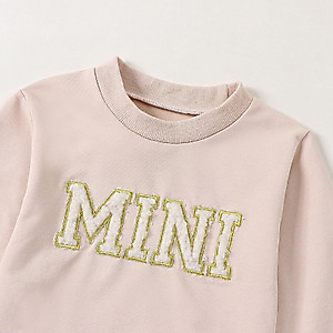 Winioder Mommy and Me Matching Outfits Letter Print Crewneck Pullover Sweatshirt Long Sleeve Shirt Tops Baby Clothes (Baby,Matching Beige,0-6 Months)