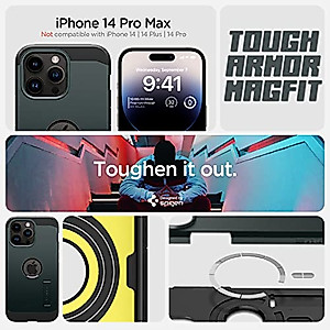 Spigen Tough Armor MagFit Designed for iPhone 14 Pro Max Case (2022) [Kickstand] [Military-Grade Protection] Compatible with MagSafe - Abyss Green