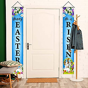 FARMNALL Easter He is Risen Porch Banner Bunny Egg Rabbit Party Front Door Sign Wall Hanging Spring Lily Cross Decorations and Supplies for Home Office Farmhouse Holiday Decor