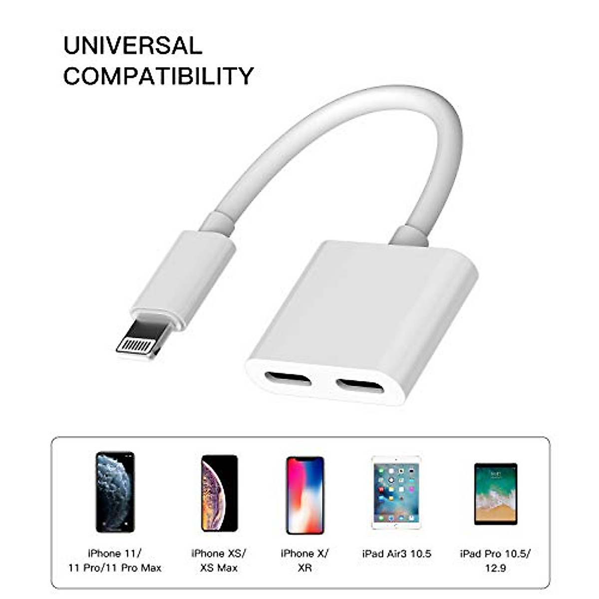 Headphone Adapter Lightning to Audio Jack and Charger Extender Earphone Charging Splitter Compatible with iPhone 11 12Mini pro max xs xr x se2 7 8plus for ipad air Cable Converter Apple MFI Certified