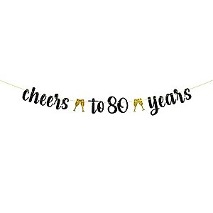 Glitter Cheers to 80 Years Banner, 80th Birthday Decorations for Men or Women, 80th Birthday Banner, 80th Birthday Garlands Bunting Decor