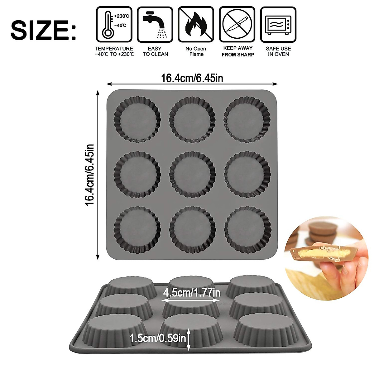 Palksky Chocolate Almond Peanut Butter Cup Mold - (3PCS) 9 Cup Bite Size Fat Bombs Snack Baking Pan/Mini Silicone Cookie Candy Mold for Brownie, Jello, truffle