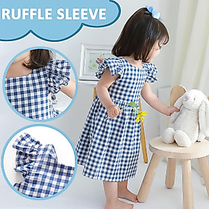 Zanie Kids Gingham Toddler Dress Bowknot Easter Dress Baby Girl Summer Playwear Outfits Plaid Blue 2 3T