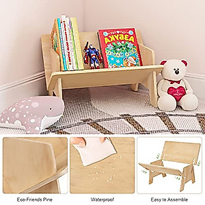 RekRang Wooden Desktop Bookshelf Simple Tabletop Tilted Bookcases for Books Magazine CDs,Desk Organizers and Storage Rack in Living Room/Office/Home (Burlywood)…