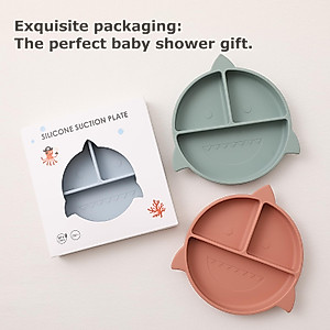 Andy Bear Suction Plates for Baby Silicone Plates Divided, Baby Led Weaning Supplies, Silicone Baby Plates for Toddler, Baby Dishes, BPA Free (Sage)