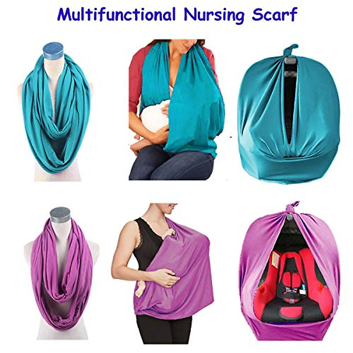 2 Pack Nursing Cover Breastfeeding Cover Breast Feeding Cover ups Infinity Scarf, JTSN Lightweight Soft Breathable Udder Cover Light car-seat Stroller Canopy mom Baby Essentials (Teal Fuchsia)