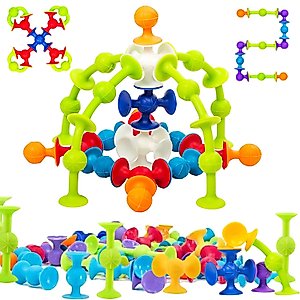 48 Piece Suction Cup Bath Toys for Kids Ages 3+, Sensory Toys for Autistic Children, Travel Window Stem Learning, Bathtub With Storage