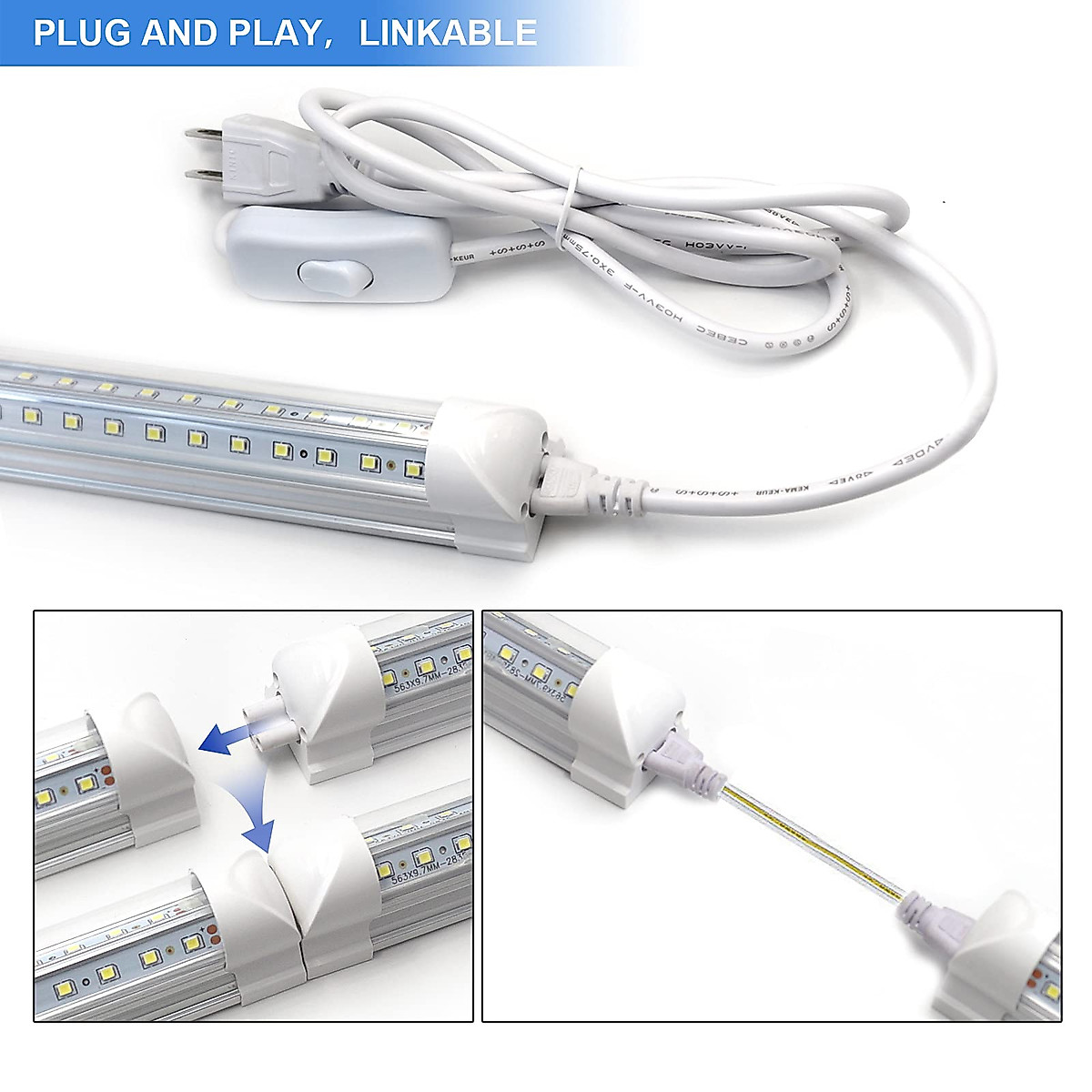 LED Shop Light 4FT 10 Pack, 40W 5400LM 6500K Linkable Shop Light Fixtures, V Shape High Output Clear Cover T8 LED Tube Light Plug and Play, 4 Foot LED Shop Light for Garage Warehouse Basement